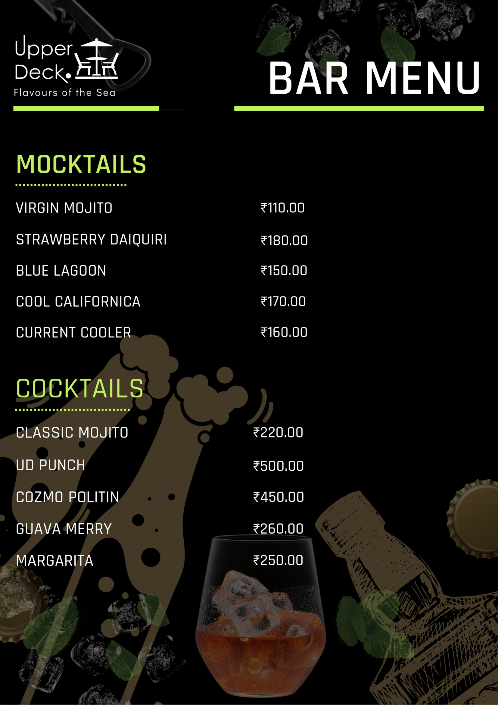 Bar Menu – Upper Deck